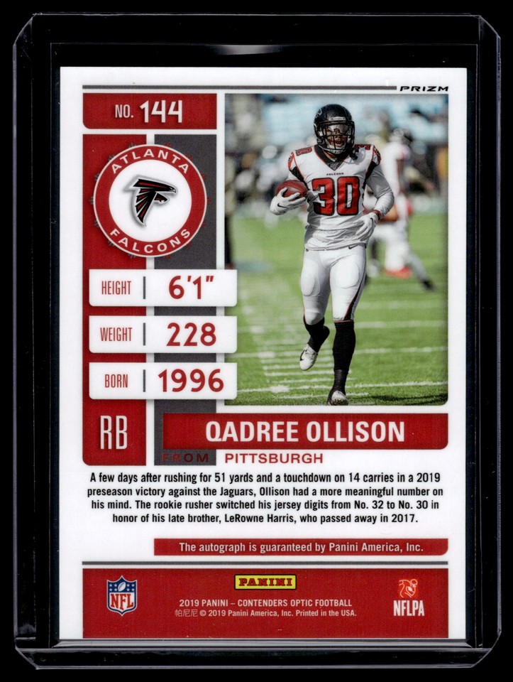 Qadree Ollison 2019 Panini Contenders Optic Prizm Rookie Ticket Auto ...
