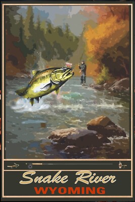 Snake River Wyoming Fly Fishing For Trout Large Travel Poster 16x24 | eBay