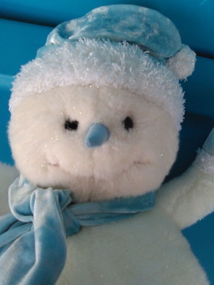 Snowman Plush Soft Sparkles White Blue Hat Nose Snowflake on Toe ...