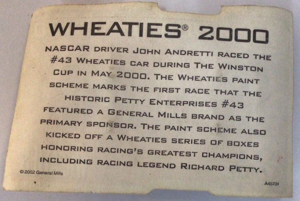 #43 Wheaties 2000 Petty Car John Andretti | eBay