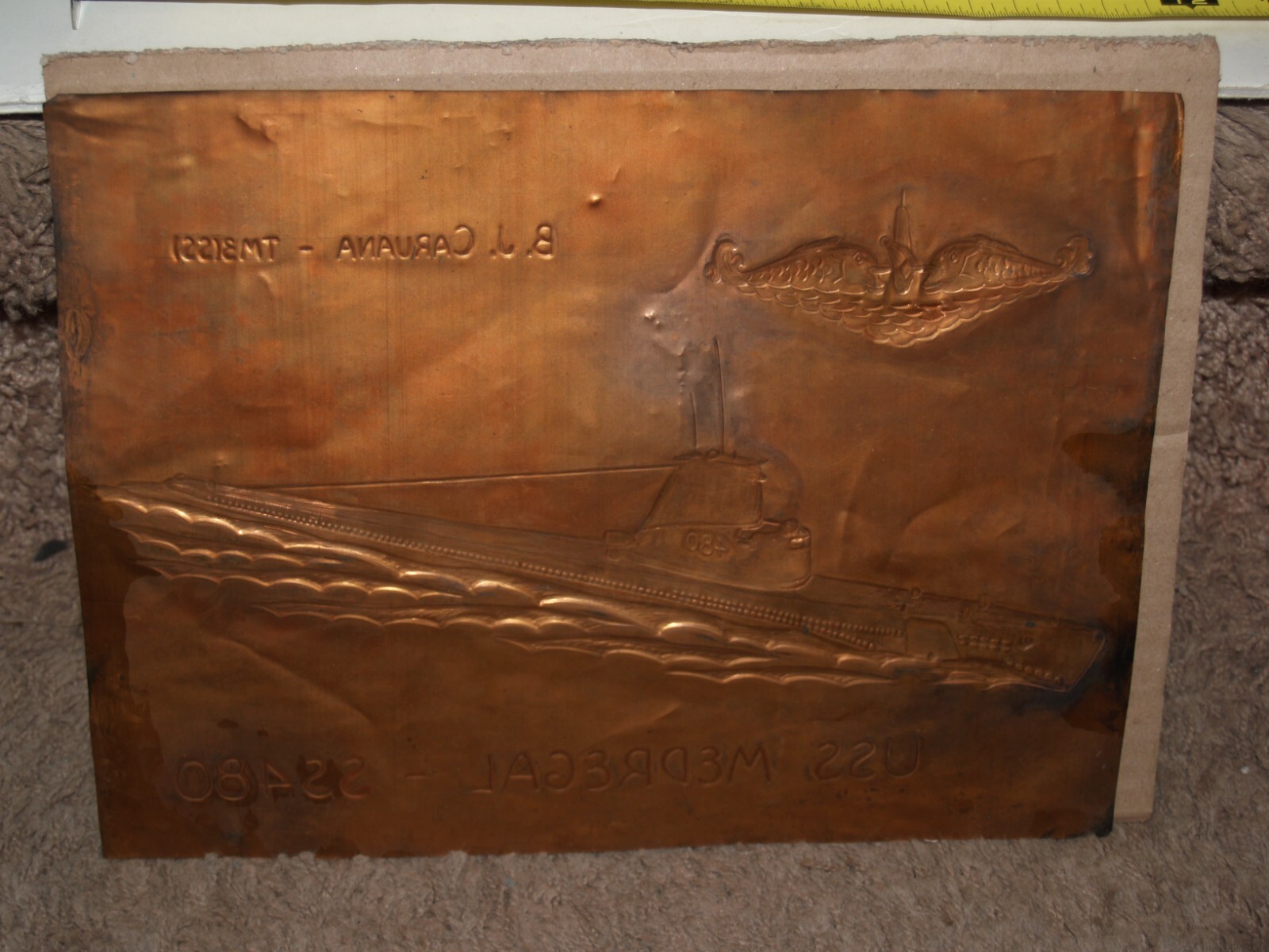 Vintage Hand Made Copper Engraving placard WWII USS Medregal (SS-480 ...