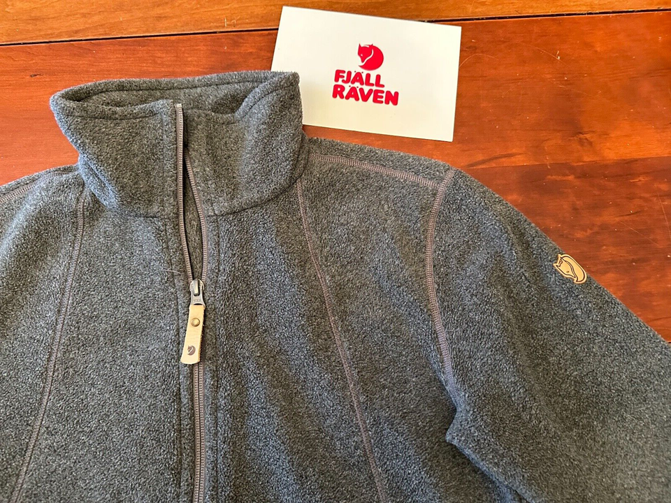 EX FJALLRAVEN gray STINA FLEECE zip front FOX LOGO warm chic JACKET ...