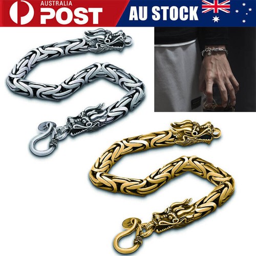 Viking Dragon Link Chain Bracelet Cool Men Stainless Steel Ouroboros ...