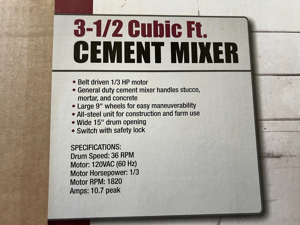 Central machinery 3-1/2 Cubic Ft Cement Mixer | eBay