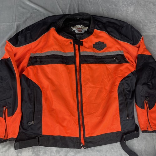 Harley davidson riding jacket 5XL black orange Hi-Vis mesh bar armor ...