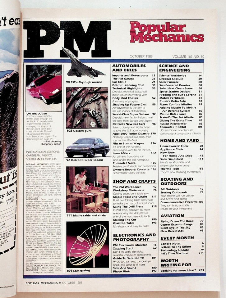 Popular Mechanics October 1985 Supercars Space Guns DIY Future Tech | eBay
