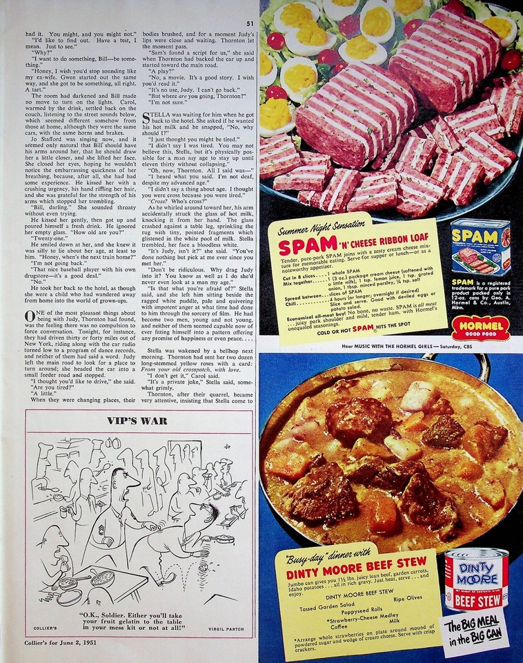 1951 Hormel SPAM Cheese Ribbon Loaf & Dinty Moore Beef Stew Vintage 50s ...