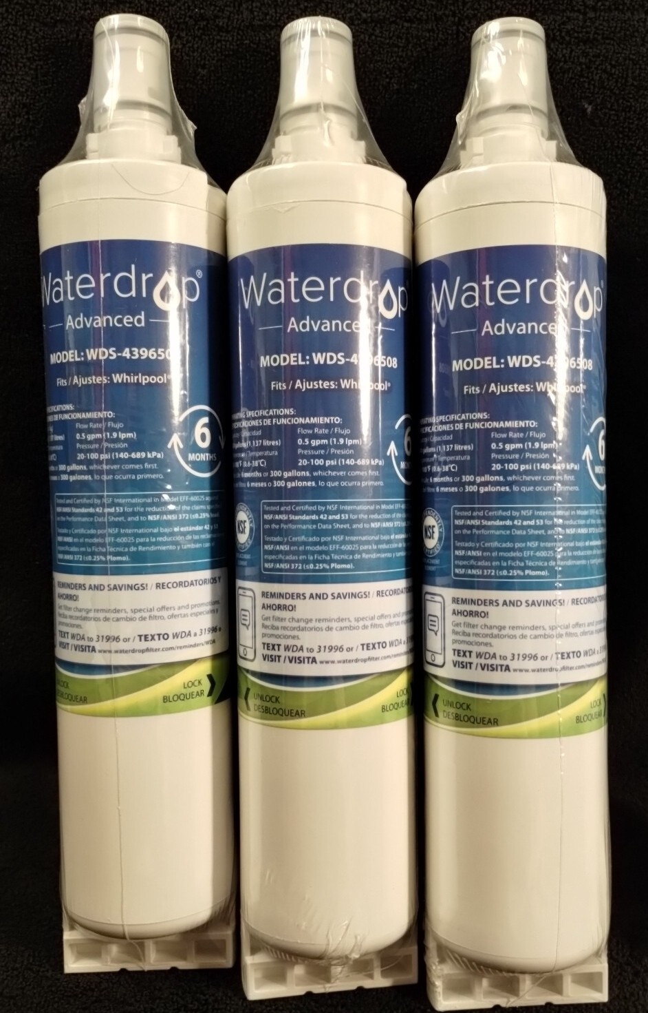 Three(3) Waterdrop Replacement Filter Model WDS-LT600P And 1 WD-4396508 ...