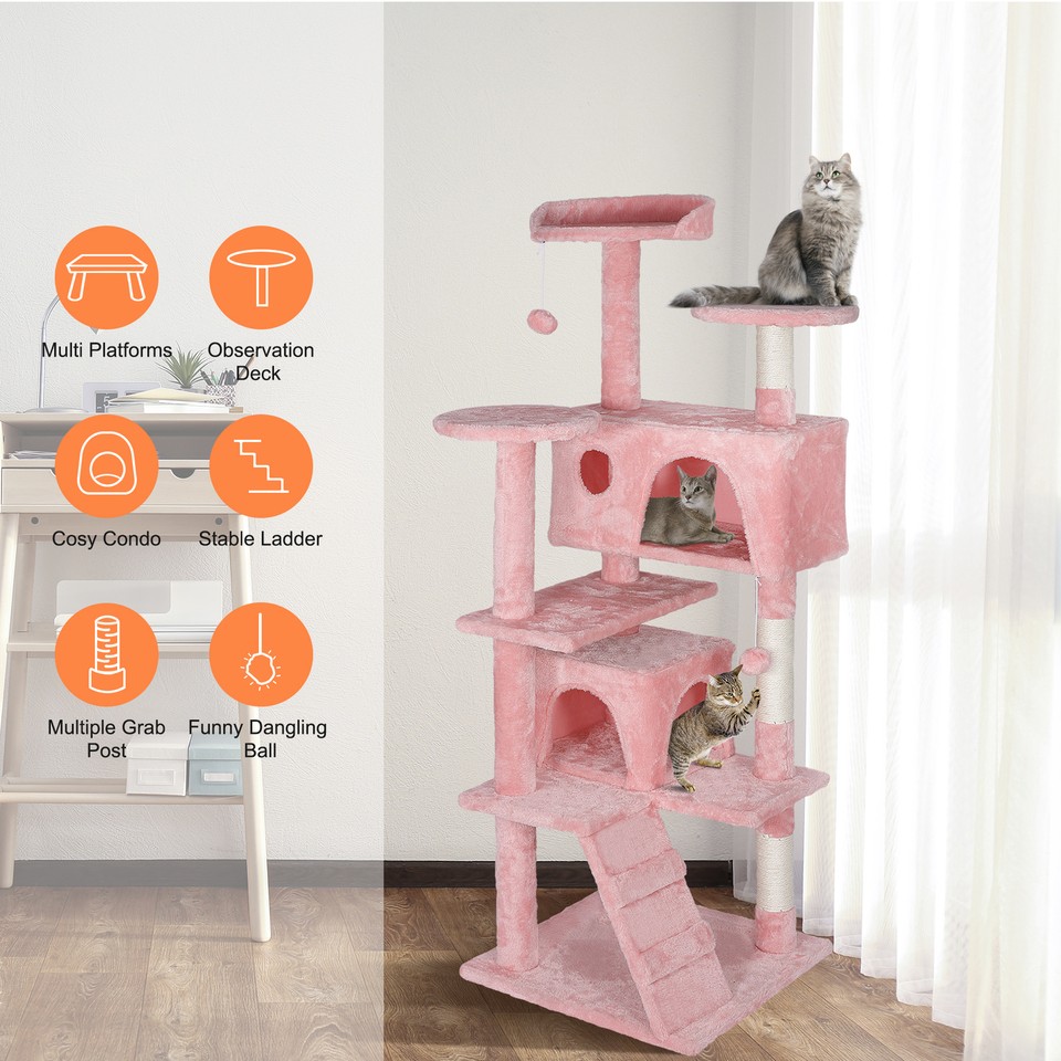 55" Cat Tree Tower Activity Center Playing House Grey/Beige/Blue/Brown ...