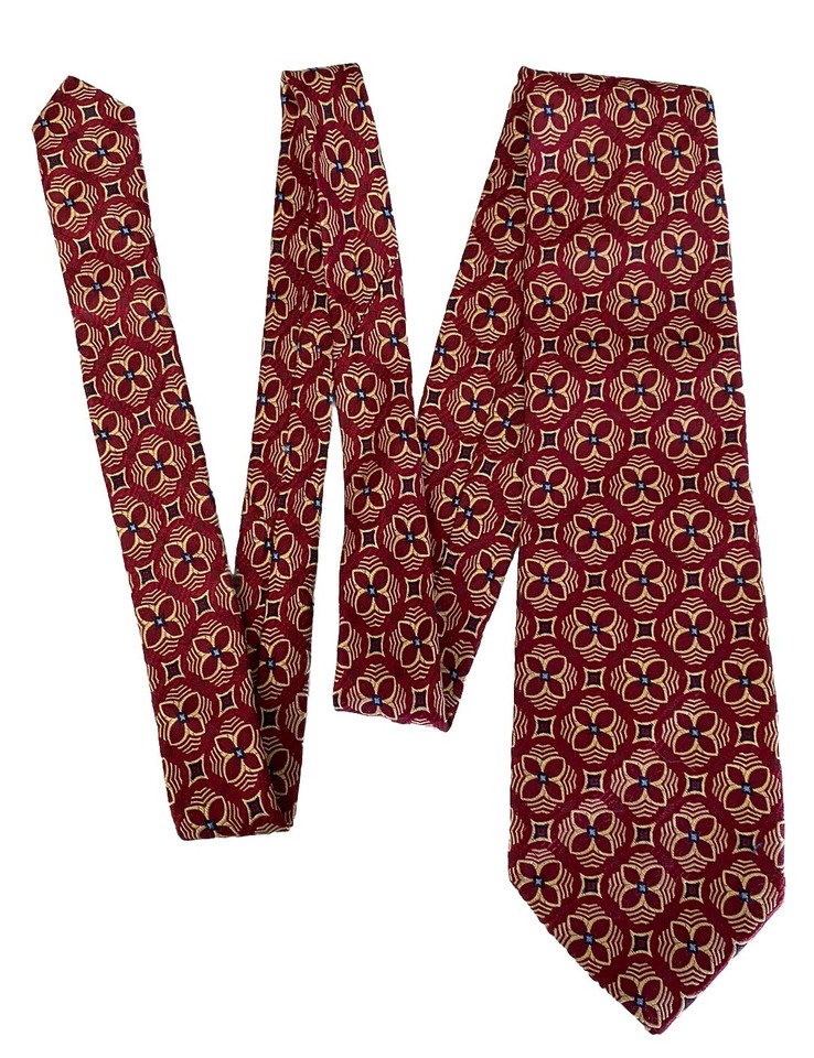 Jos A Bank Silk Geometric Medallion Neck Tie Necktie 61" X Long Made in ...