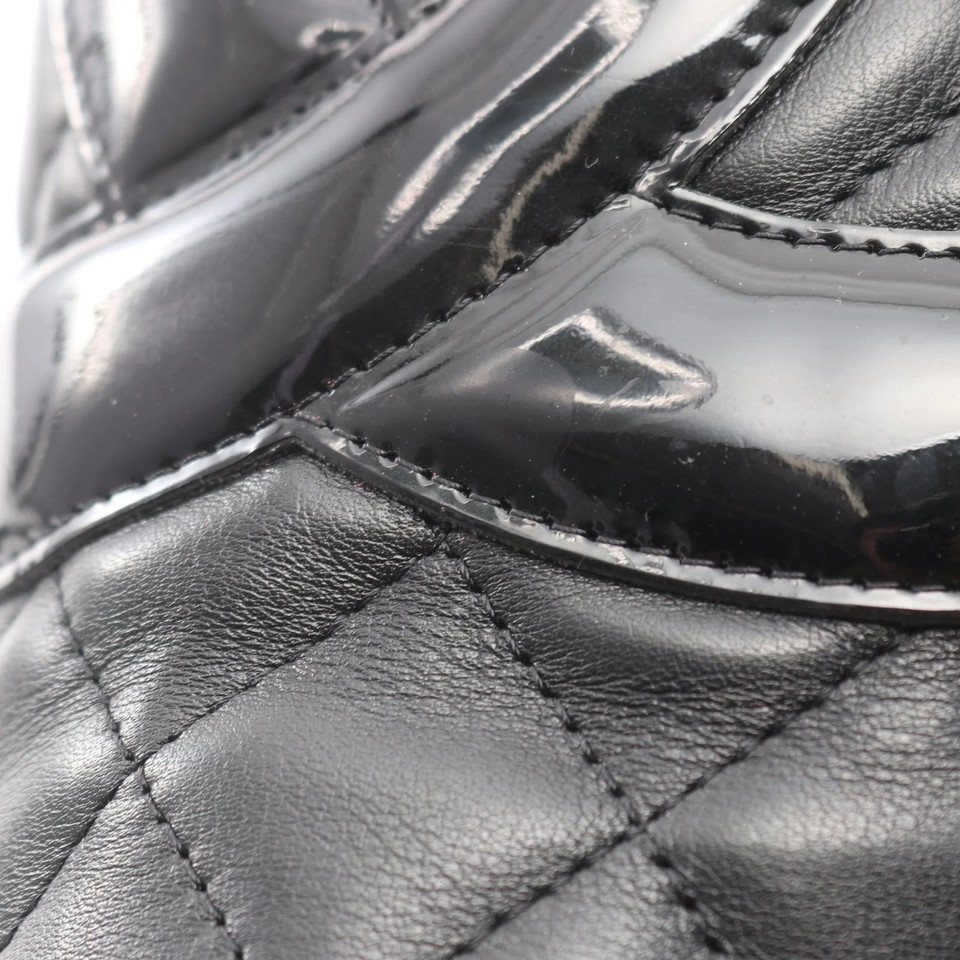 CHANEL Cambon Medium Handbag Tote Bag Leather Patent Black Silver # ...