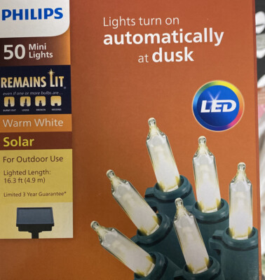 Philips Solar LED String Christmas Lights Turns On At dusk Clear New | eBay