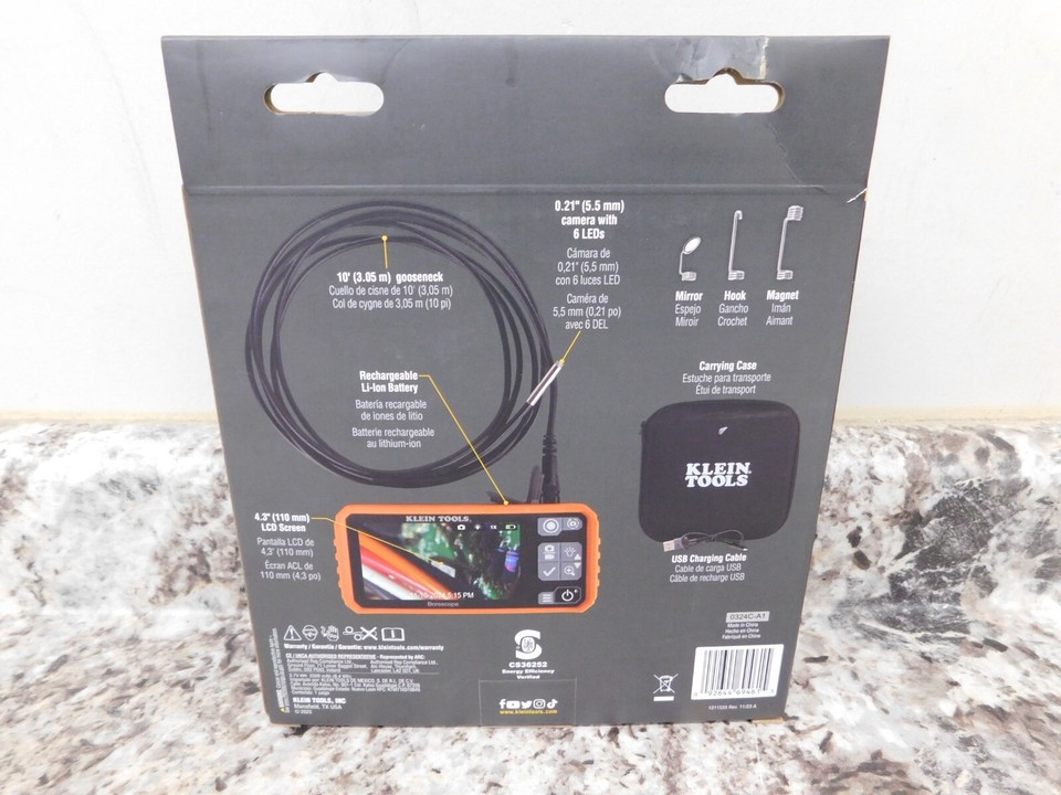 Klein Tools (ET17) - 4.3" LCD Screen Utility Borescope w/ 10' Nylon ...