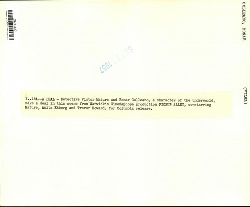 1957 Press Photo Actors Victor Mature & Bonar Colleano star in "Pickup ...