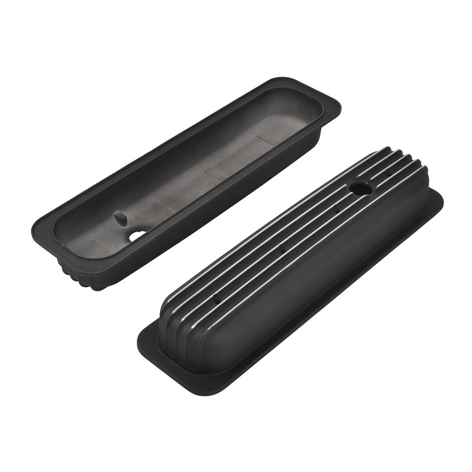 For SBC Chevy 87-97 Center Bolt Finned Short Valve Cover & PCV Breather ...