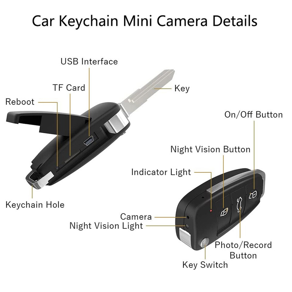 Keychain CTV Camera 1080P Car Key Fob DVR Motion Detection Cam Video ...