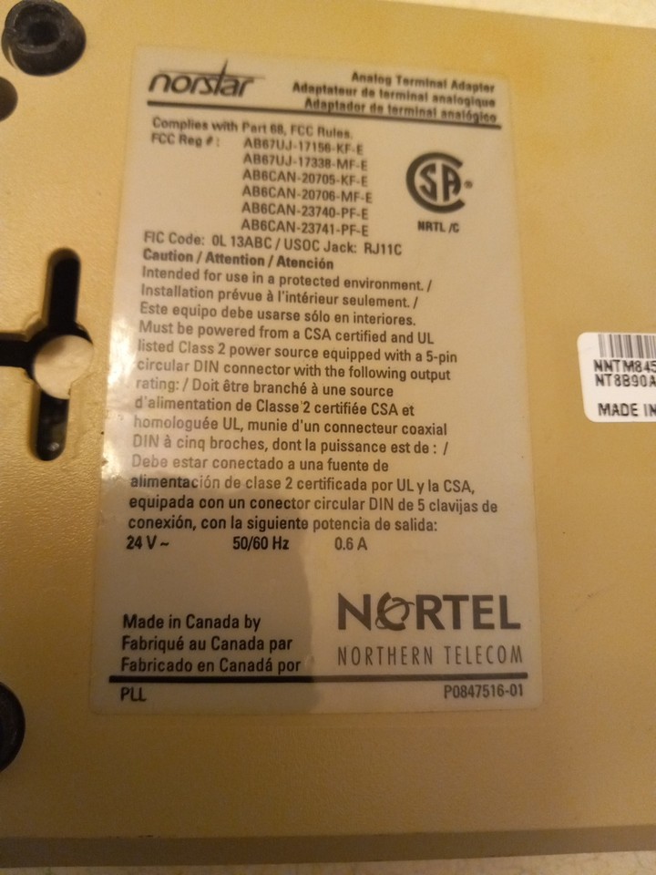 Nortel NT8B90AL-93 Norstar ATA2 Analog Terminal Adapter ONLY - NO CORDS ...