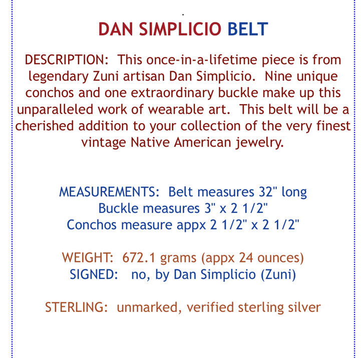 RARE Museum Quality DAN SIMPLICIO BELT Sterling Silver TURQUOISE ...