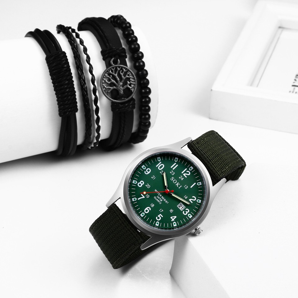 Men Sport Quartz Date Nylon Strap Army Military Wrist Watch Luminous ...