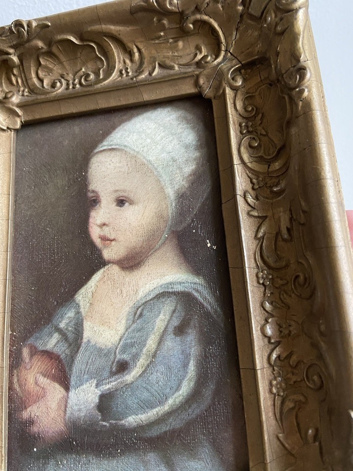 Older Antique Reproduction Oil Painting of Baby Stuart, Ornate Frame, 6 ...