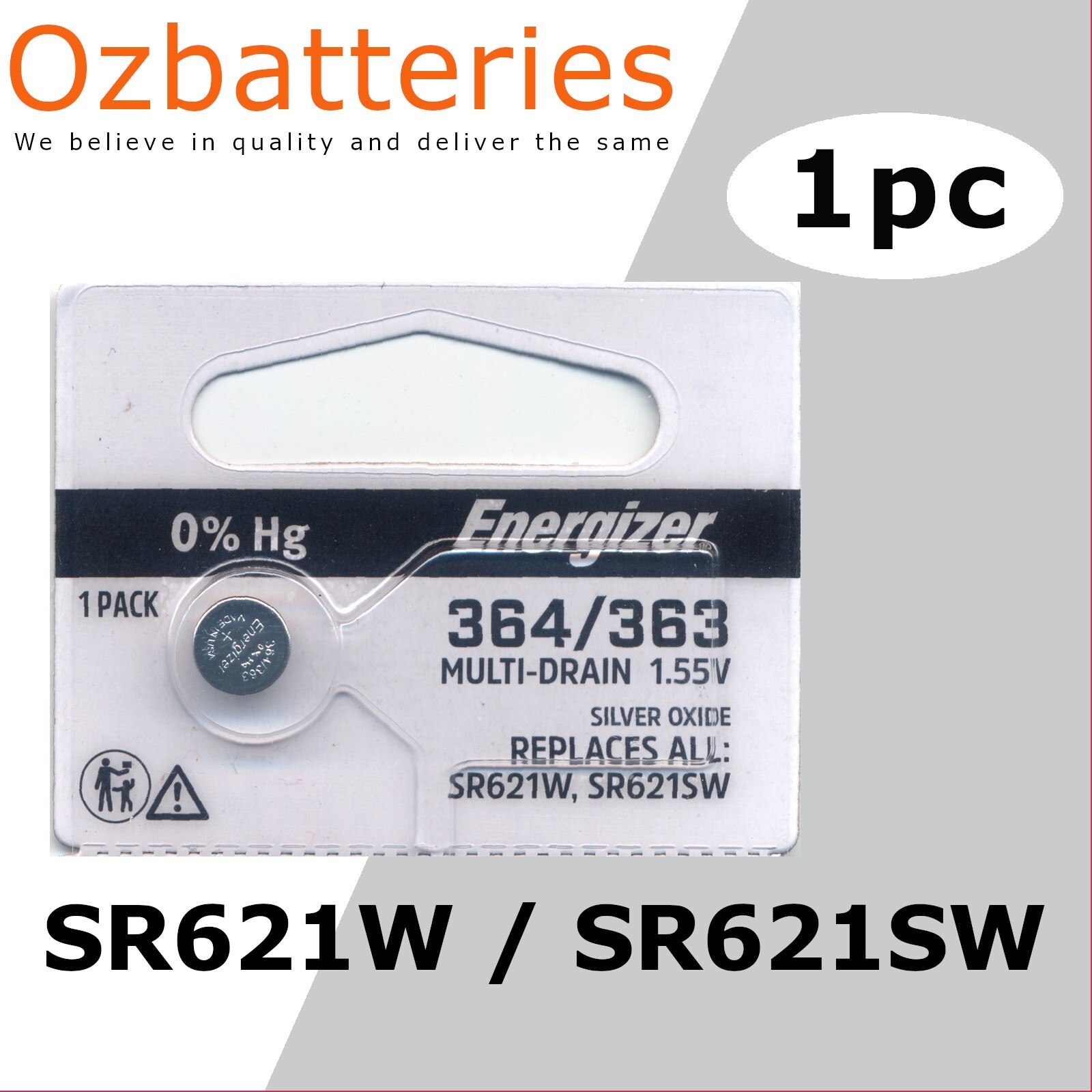 1PC ENERGIZER SR621SW SR621W 364/363 / 1.55V Watch Batteries EX: 01 ...