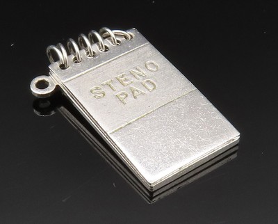 925 Sterling Silver - Vintage Etched Steno Pad Notebook Pendant (OPENS ...