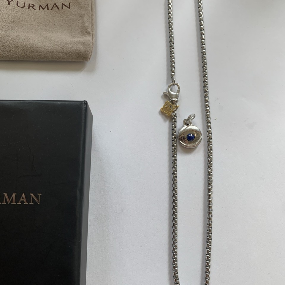David Yurman Sterling Cable EVIL EYE 🧿 Pendant w/ Box 3MM Chain ...