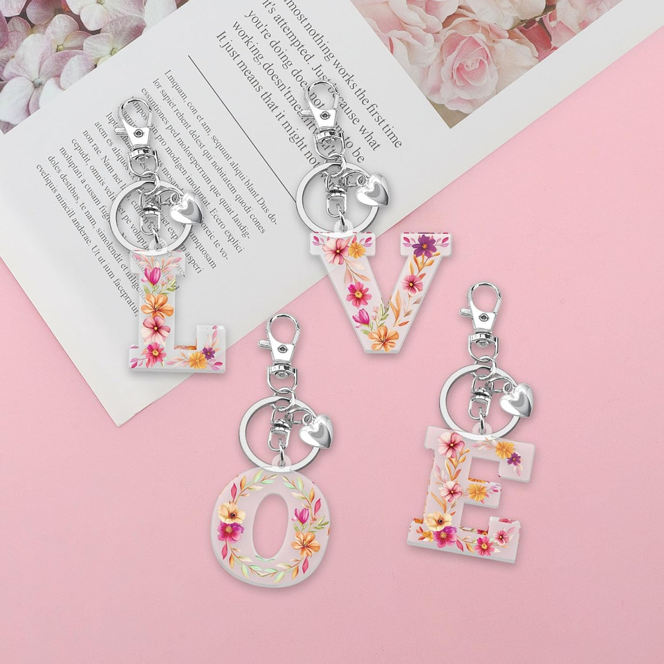 Initial Keychain for Women Pink Bag Charms Cute Heart Letter A-Z Car ...