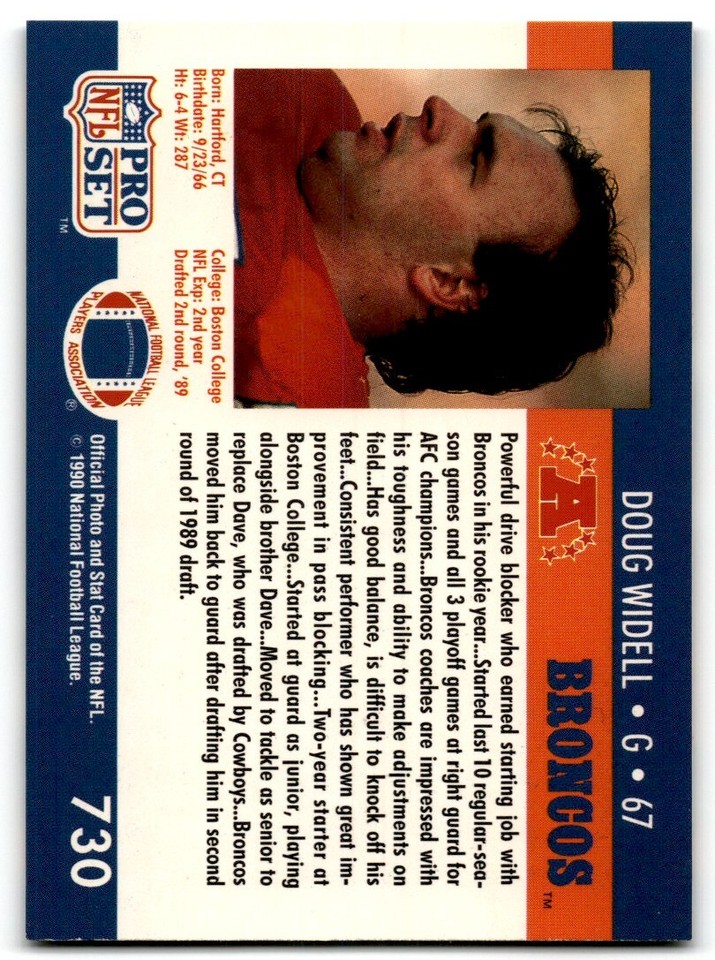 1990 Pro Set Doug Widell Rookie Denver Broncos #730 | eBay