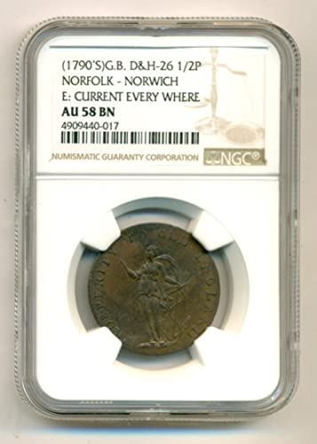 Great Britain 1790's 1/2 Penny Conder Token Norfolk - Norwich D&H-26 ...