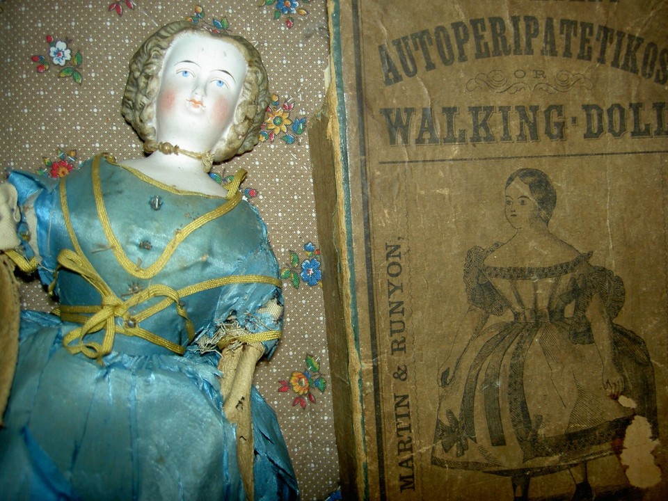 Antique c1862, signed AUTOMATON, mechanical WALKING DOLL ...