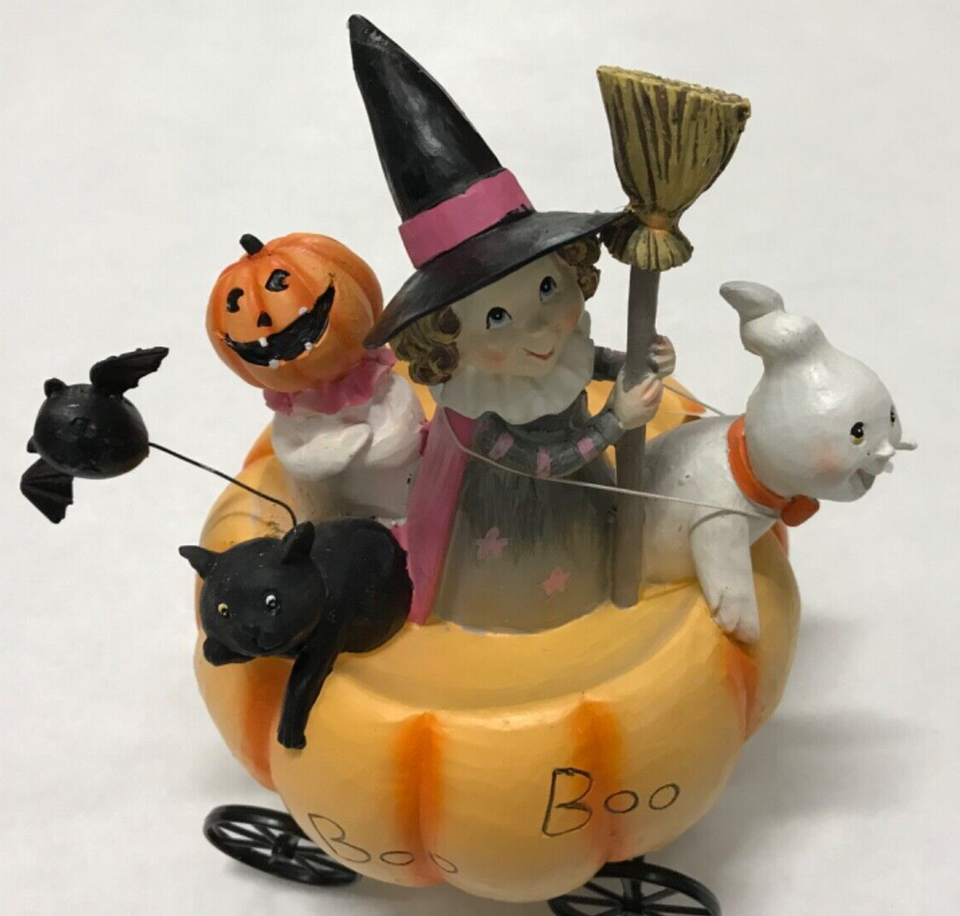 Halloween 8.75" Orange and Gray "Boo Boo" Pumpkin Cart Table Decor ...