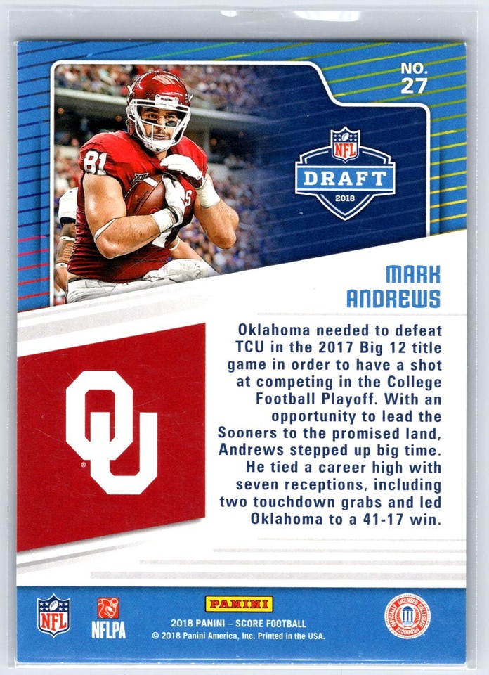 2018 Score #27 Mark Andrews NFL Draft | eBay