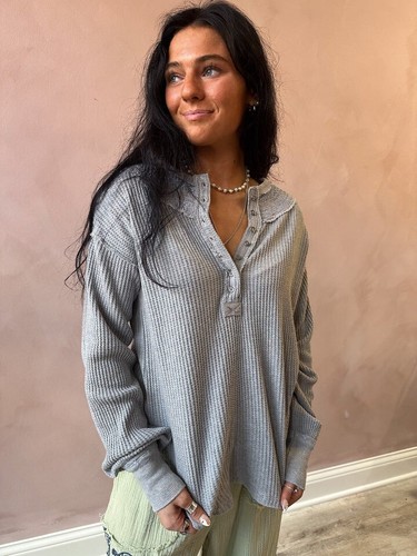 Free People We The Free Holly Henley Tunic Thermal Top Embroidered L ...