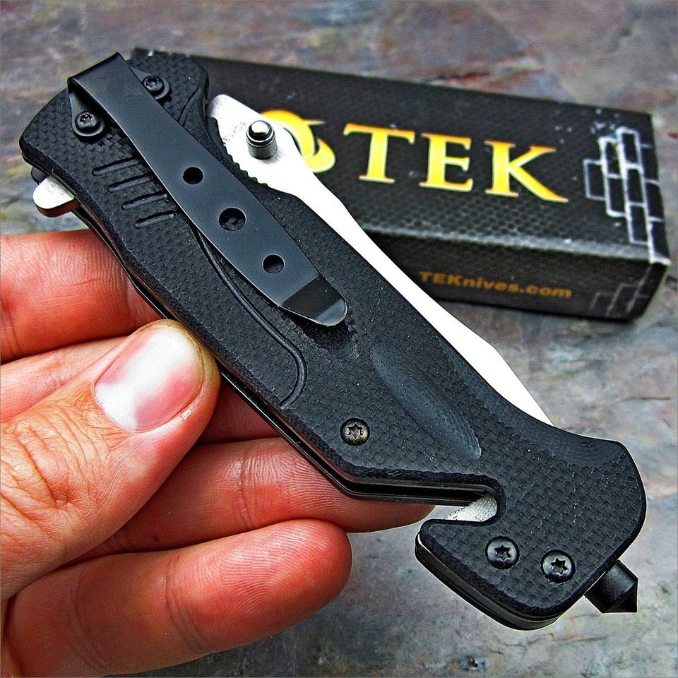 Black G10 Tactical Rescue 8Cr13MoV Blade Spring Assisted Folding Pocket ...