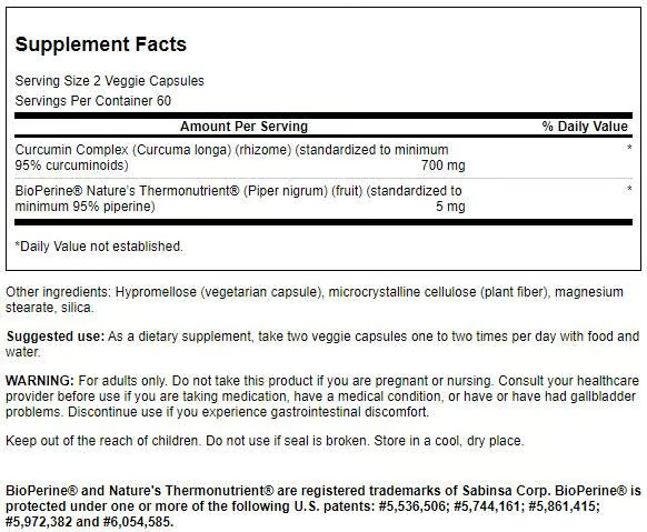 Swanson Curcumin Complex Herbal Supplement with BioPerine (120 Veggie ...