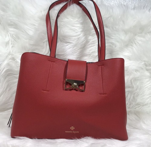 Nanette Lepore Purse Shoulder Bag Red Pebbled Faux Vegan Leather 14x10 ...