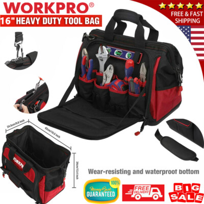 WORKPRO 16" Wide Mouth Heavy Duty Tool Bag Tool Tote Storage 40Pocket ...