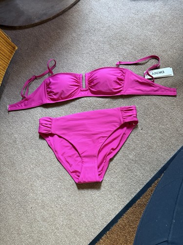 DKNY Bikini Bandeau Swimsuit M Womens Dark Pink Bathing Suit Beach Wear ...