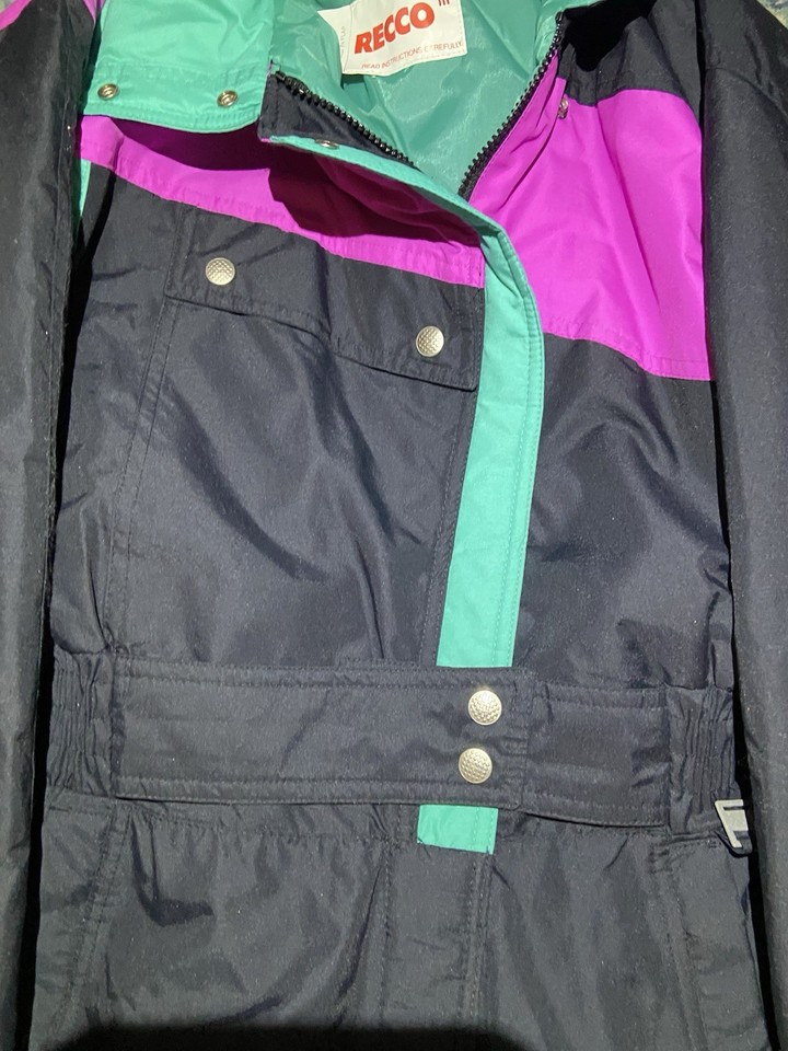 Vintage Ladies Ski Suit One Piece Snowsuit Snow Bib Inside Edge RECCO ...