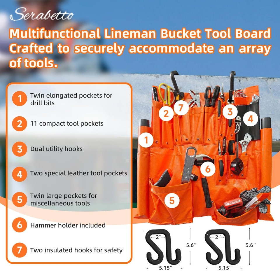 Lineman Tool Board Aerial Apron w/Magnet Bucket Truck Tools Organizer ...