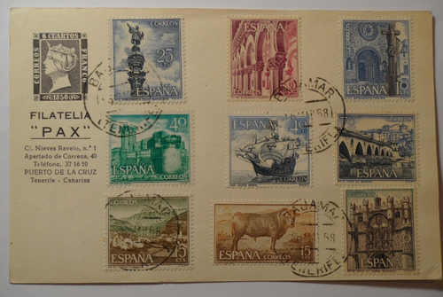 STAMPMART : SPAIN 1968 PUERTO DE LA CRUZ FILATELIA PAX CARD USED TO ...