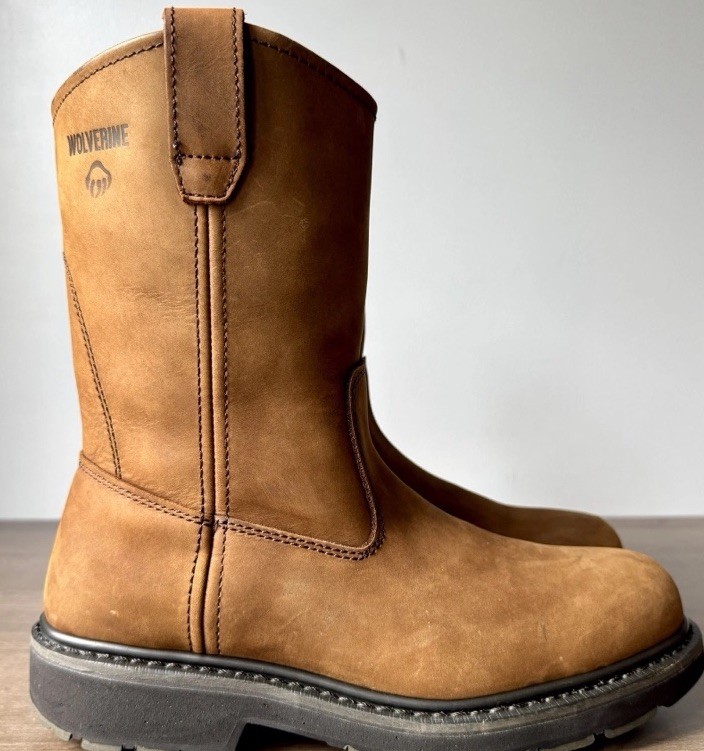 Wolverine 9M Wellington Brown Work Boots Leather Distress Slip ...