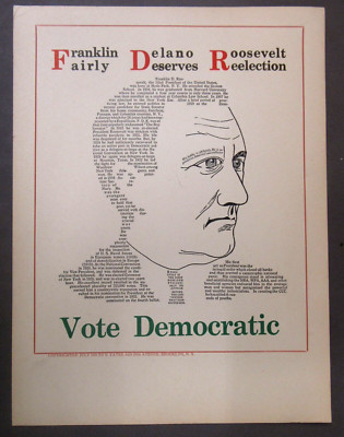 1936 FDR Franklin D Roosevelt FAIRLY DESERVES REELECTION sign poster by ...