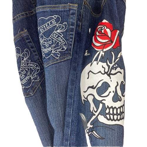 Vtg Ed Hardy Women’s Sz 15/16 Skull & Rose Embroidered HTF Y2K Jeans ...