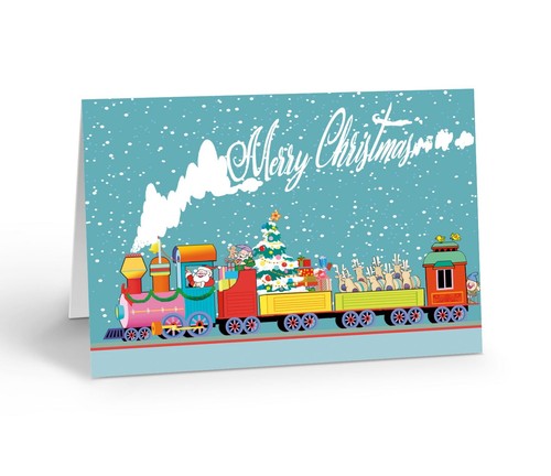 Merry Christmas Cards -Holiday Train - 12 Cute Christmas Train Cards ...