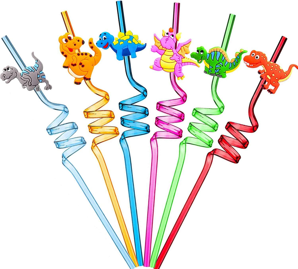 Reusable Drinking Straws Novelty Dinosaur Party Straw Curly Hard ...