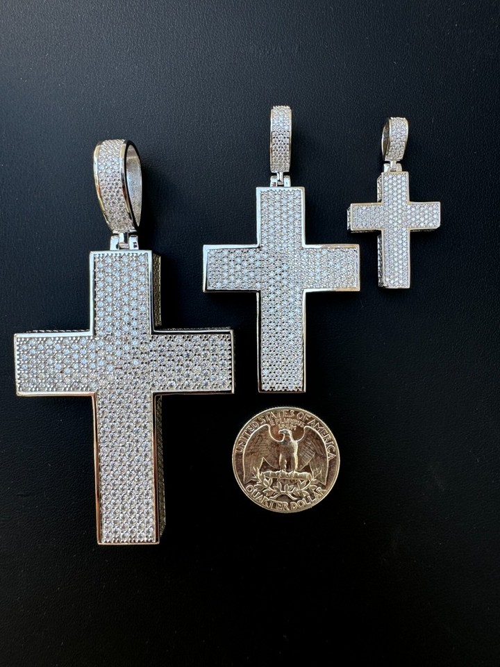 MOISSANITE 3D Big Boss Cross Pendant Iced On All Side 925 Silver ...