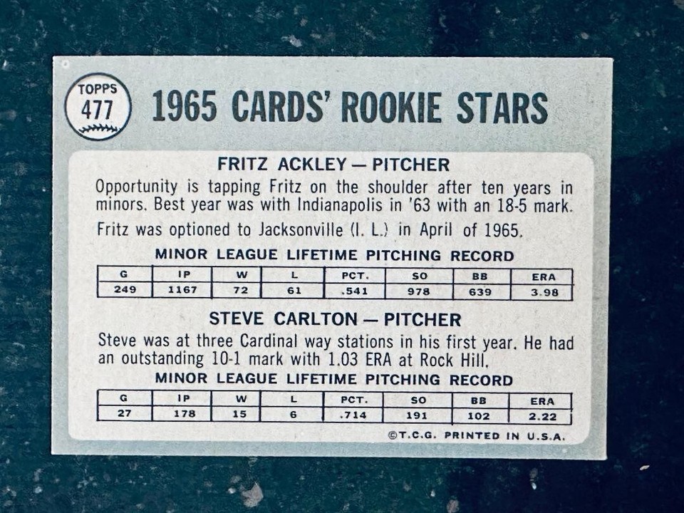 1965 TOPPS #477 STEVE CARLTON (ROOKIE)(NM-MT) SUPER HIGH QUALITY ...