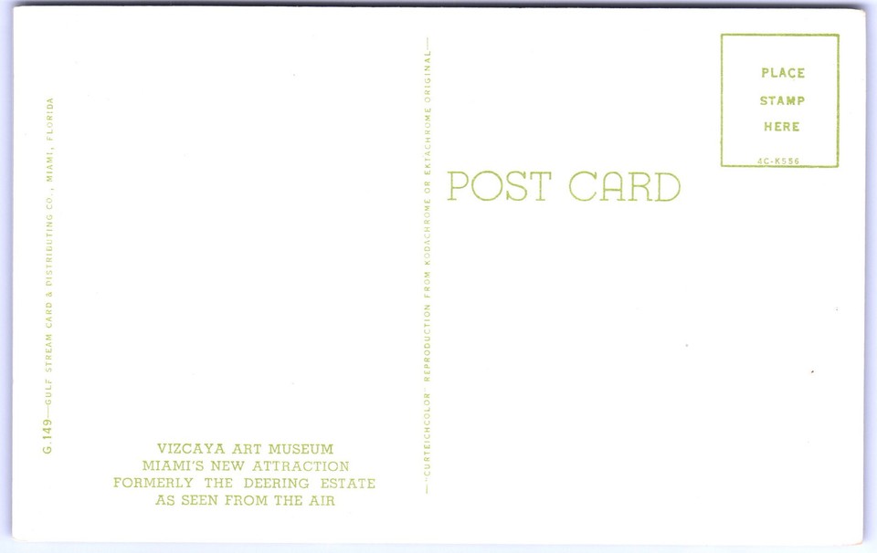 Postcard FL Aerial View Vizcaya Art Museum Miami Florida Deering Estate ...